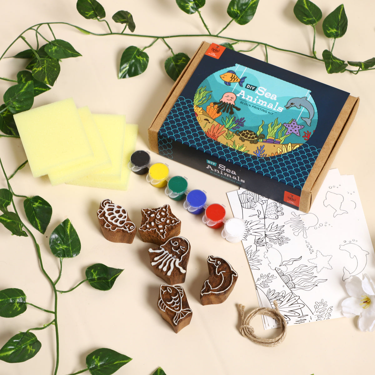 DIY Wooden Block Printing Craft kit Sea Animal – Potli - A Bag Of Wonders